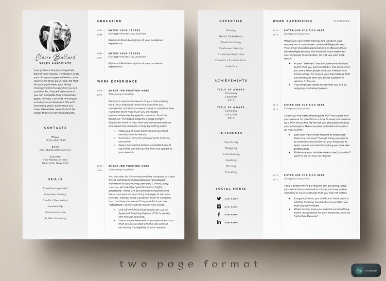 Instant Download Resume Template With Photo for MS Word Professional ...