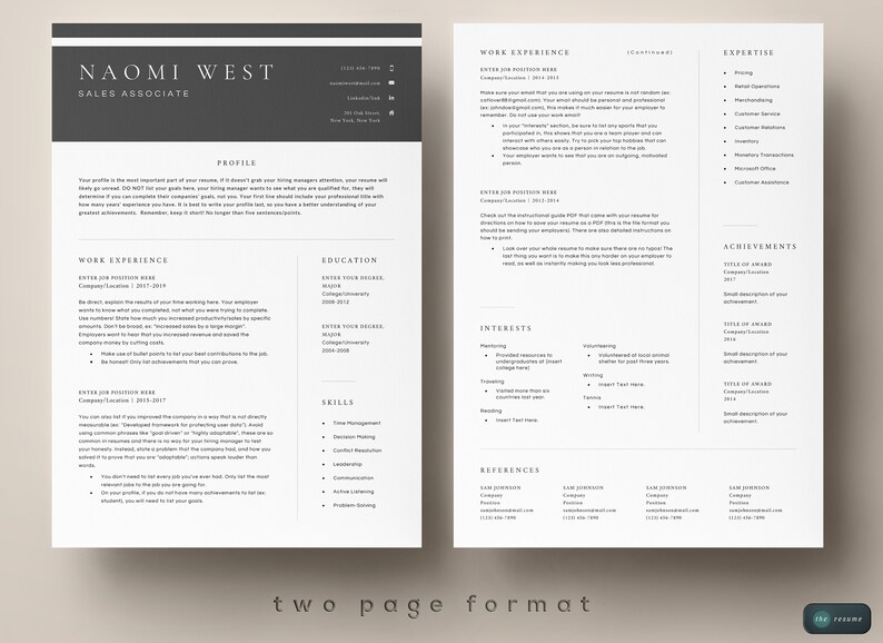 4 Page Resume Template Cover Letter and References Template for MS Word ...