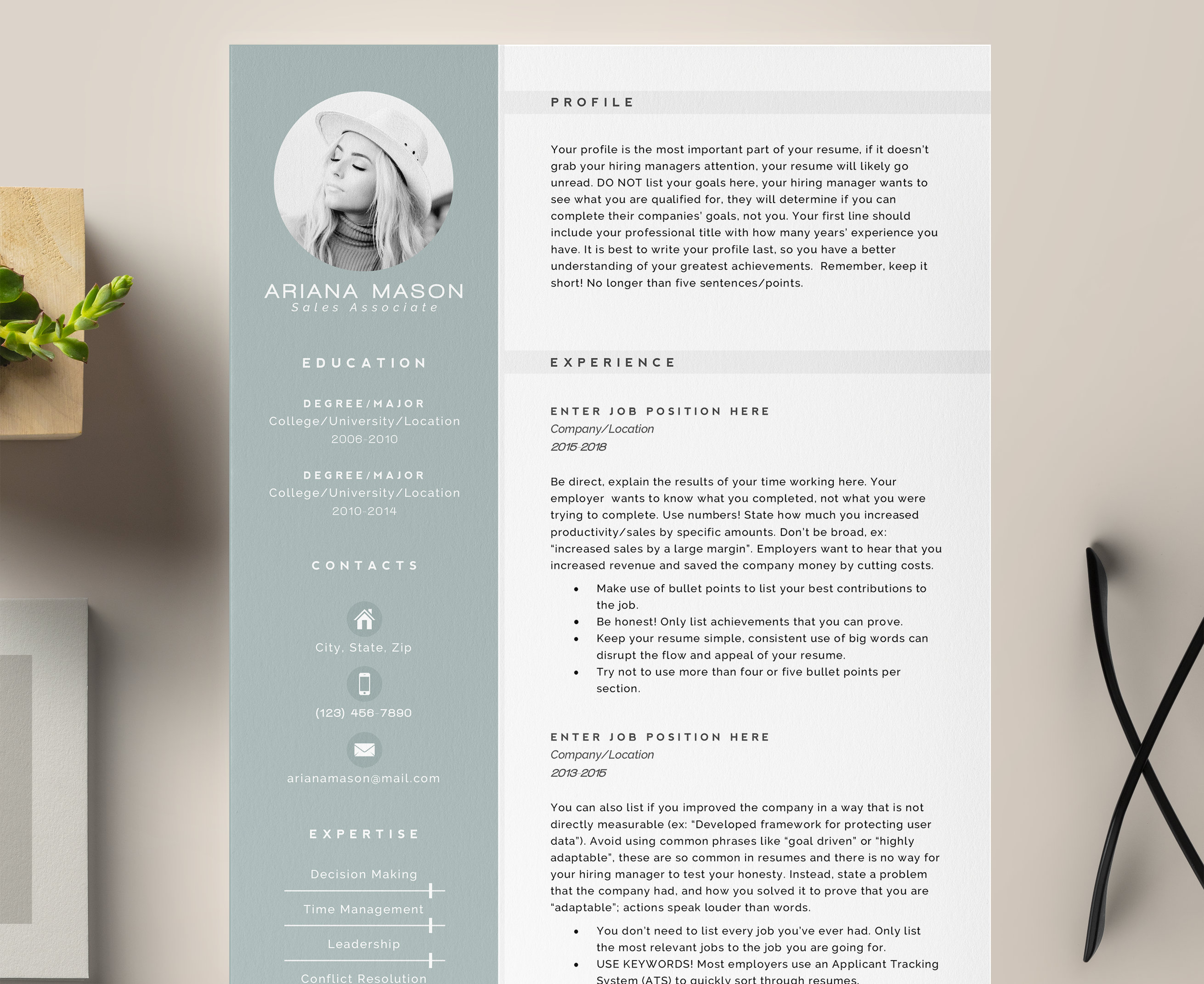 3 Page Resume Template Cover Letter and References Template for MS Word ...