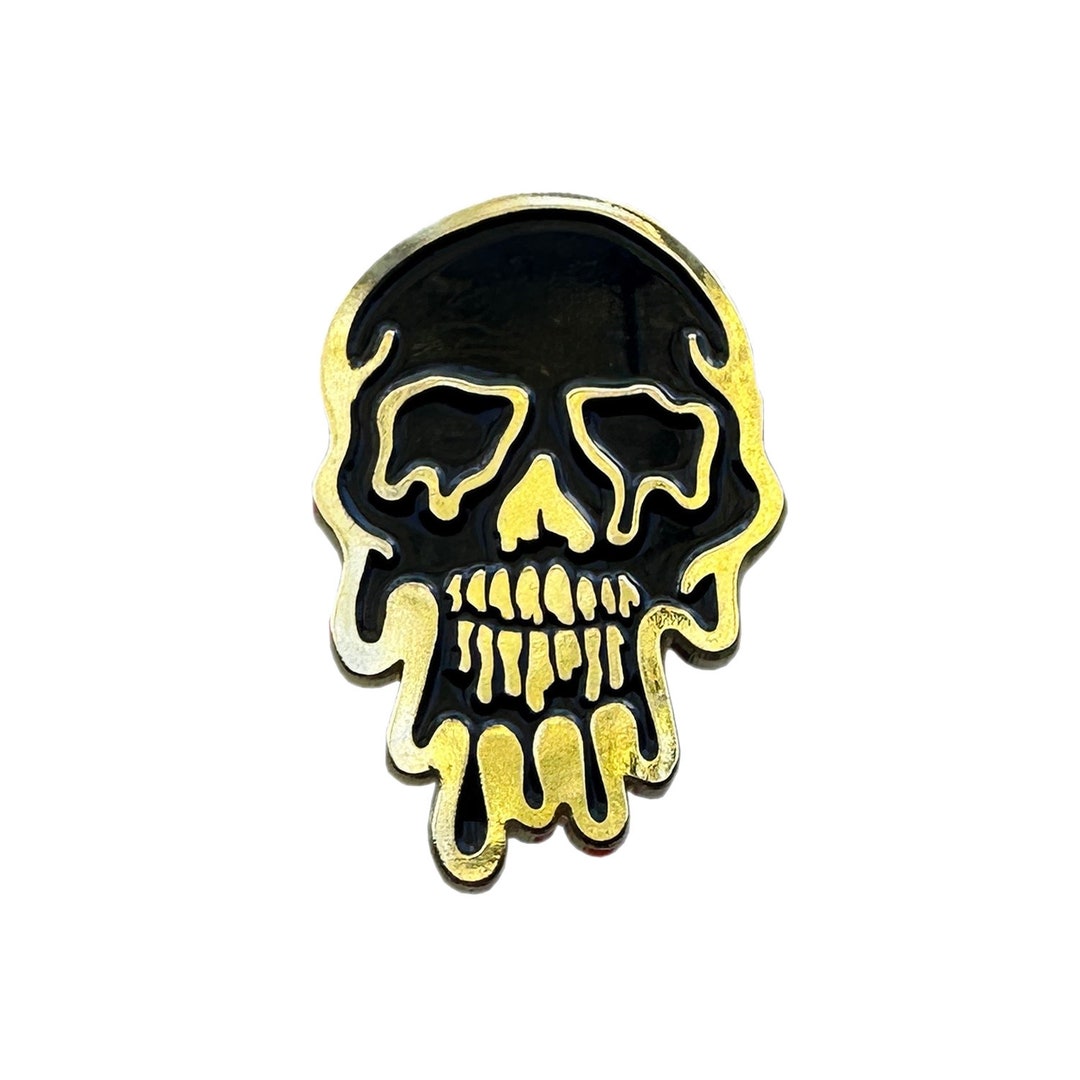 Melty Skull - Black & Gold - Enamel Pin - Etsy