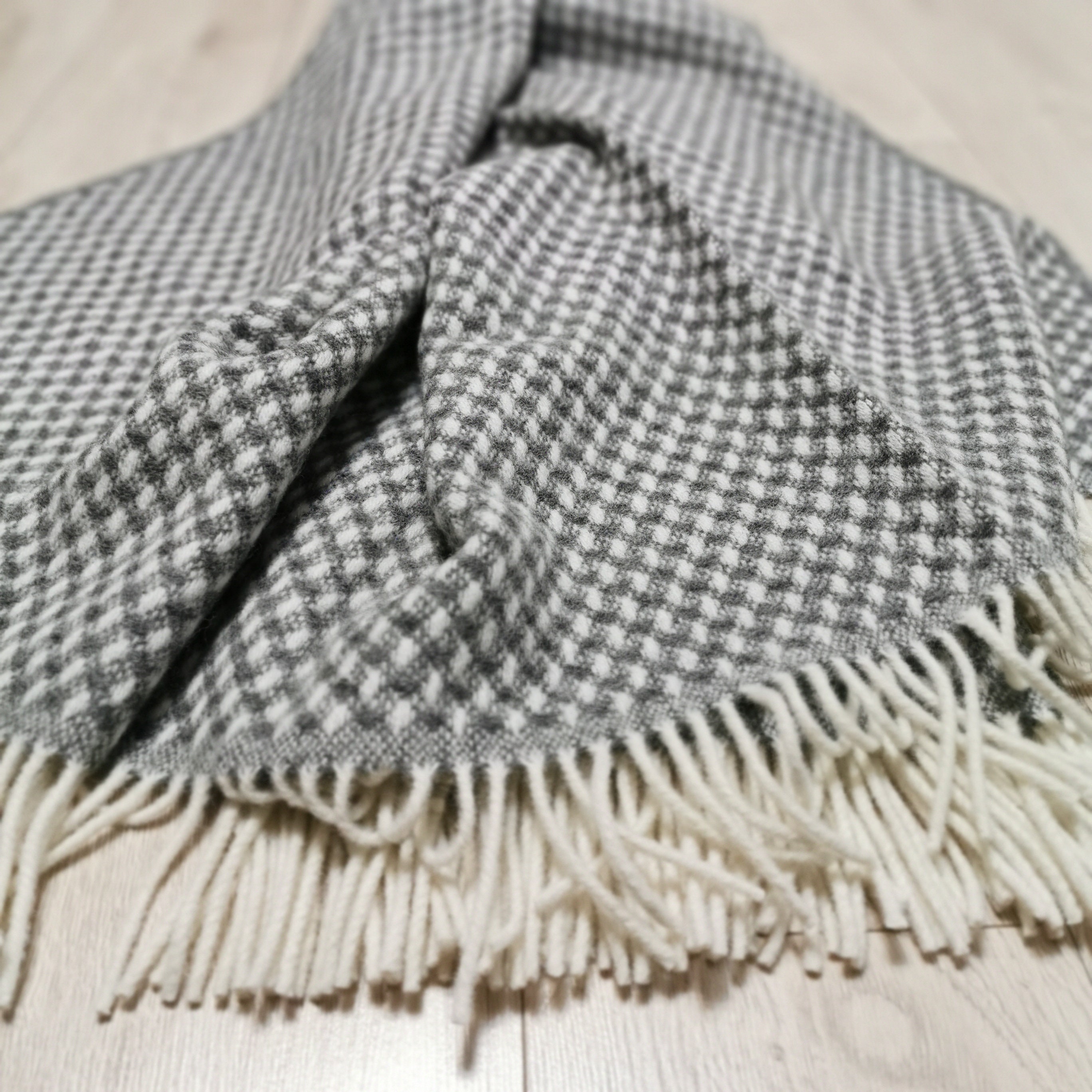 Natural Wool Blanket Gray White Wool Blanket Fringed Natural - Etsy