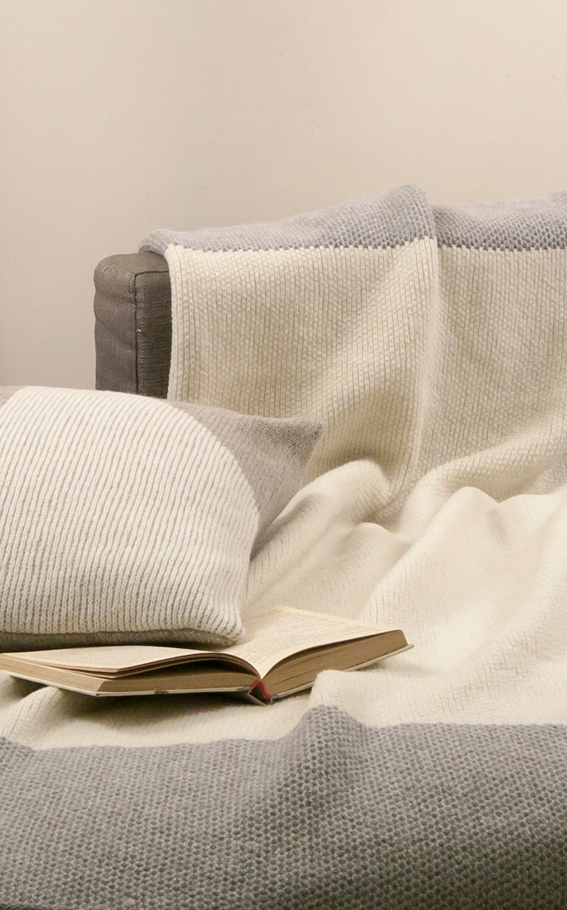 100 % Merino wollen deken, gebreide deken, wollen deken, witte grijze ...