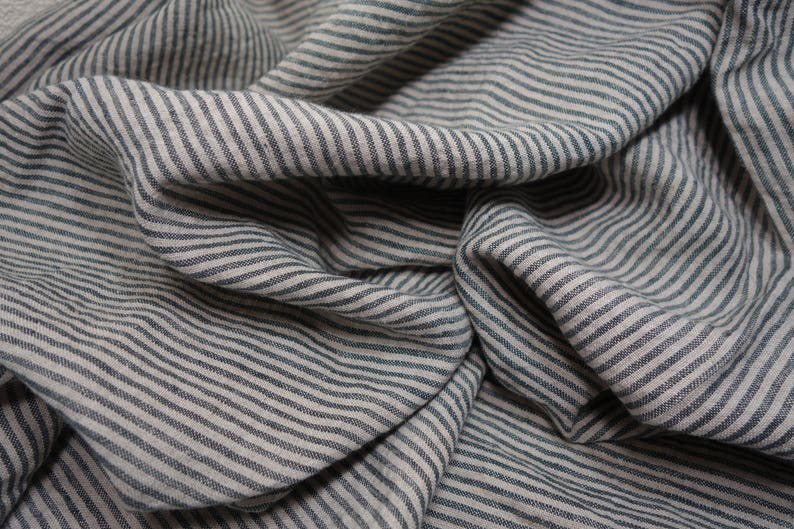 Tissu lin pur tissu de lin rayé gris linge de poids moyen - Etsy France