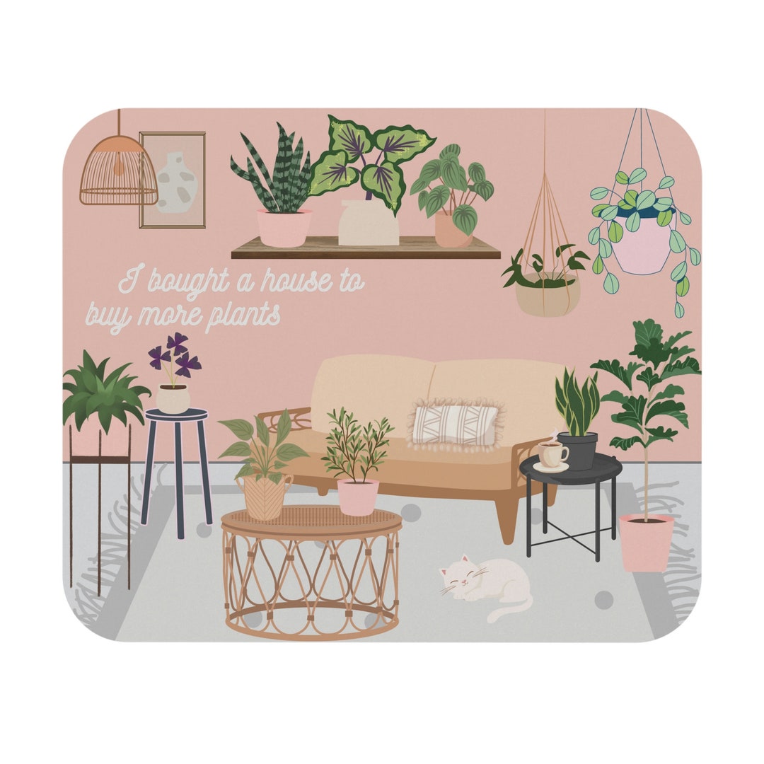 Plants Theme Pink Mouse Pad / Home Office Accessory / Feminine Mouse ...