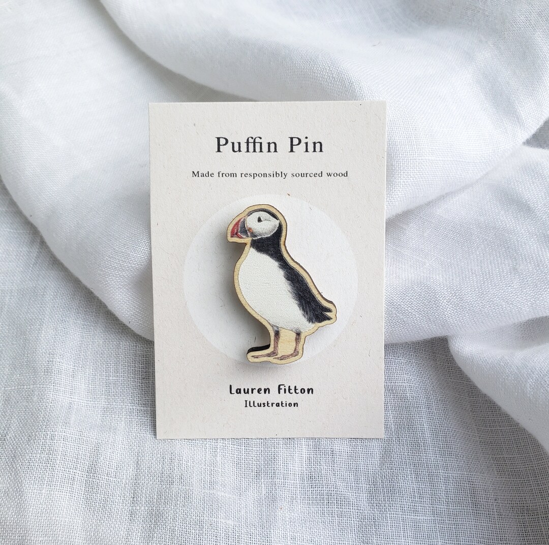 Puffin Pin Badge, Wooden Charm, British Birds, Wildlife Artwork - Etsy