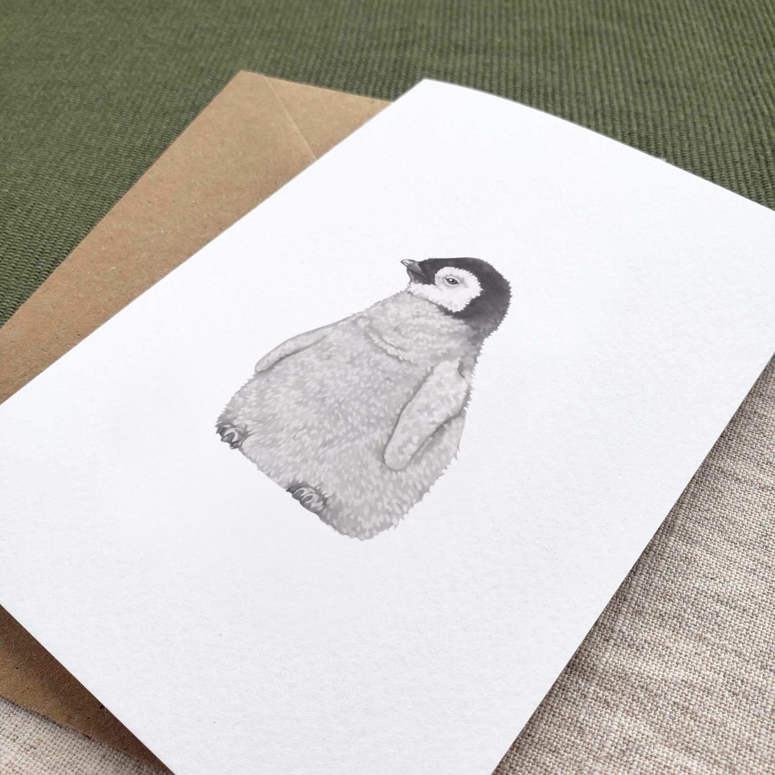 Baby Penguin Greeting Card - Blank Animal Illustration Artwork, A6 Mini ...