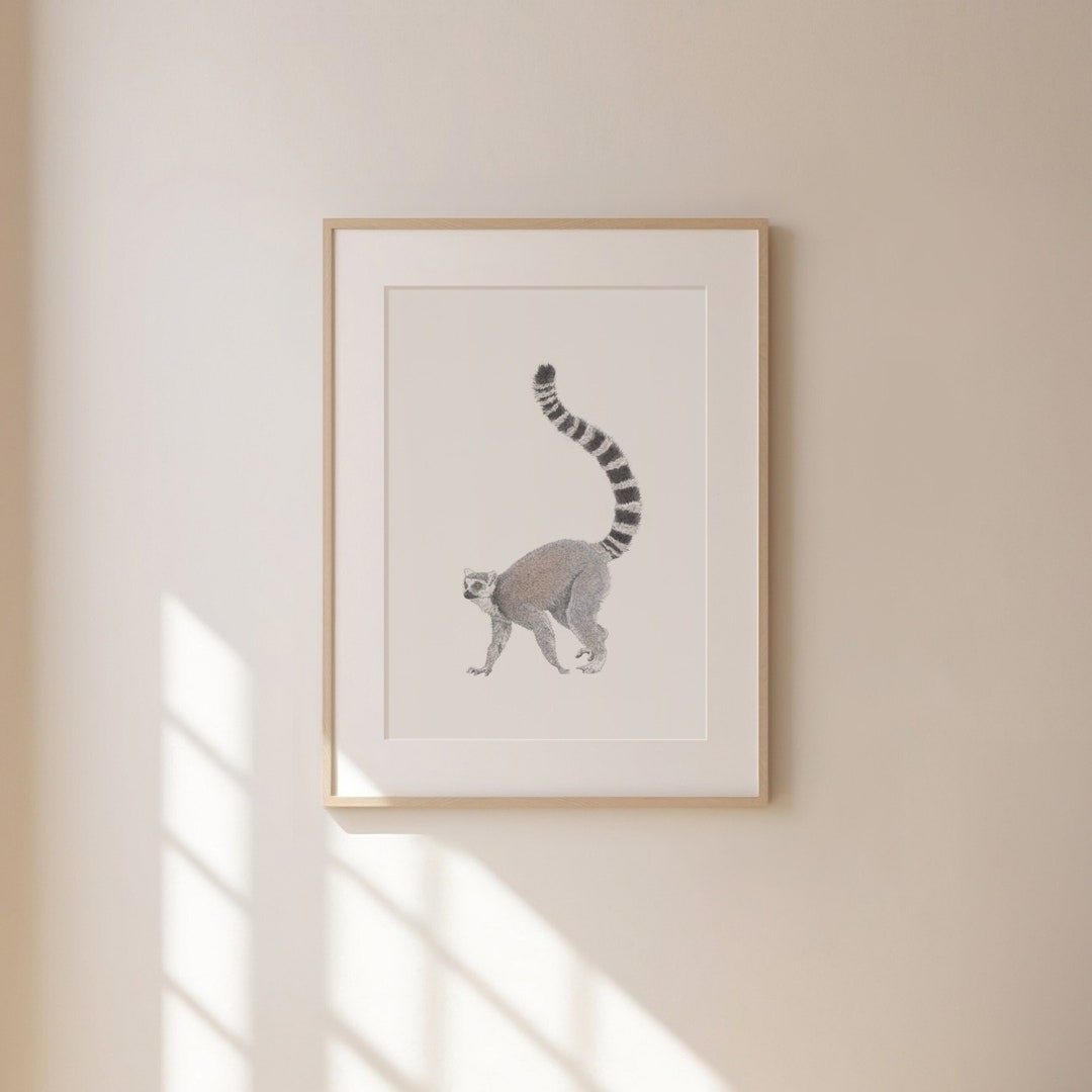 Ring Tailed Lemur Art Print, Personalised Wildlife Artwork, Forestcore ...