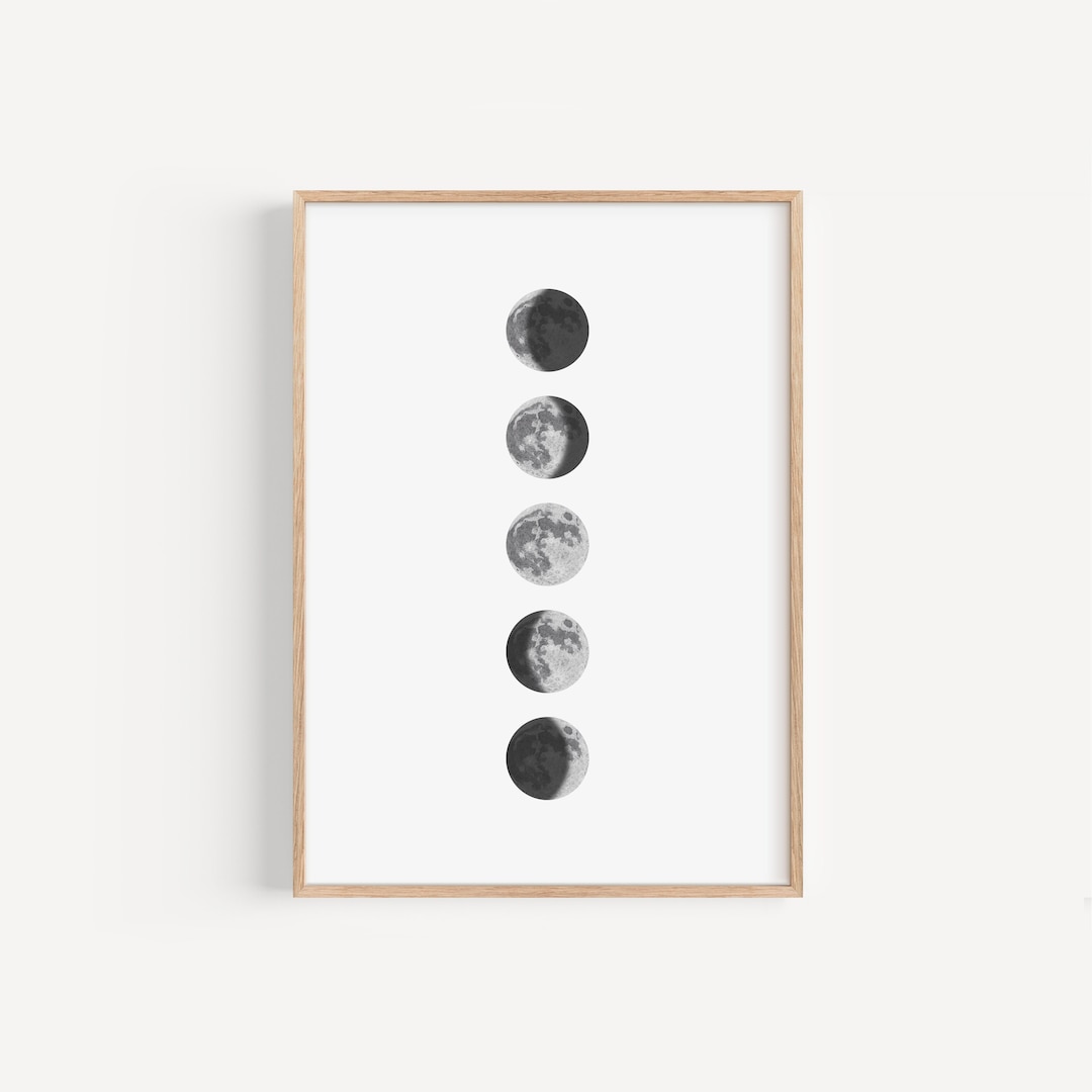 Moon Phases Astronomy Space Print - Personalised Lunar Cycle Art, Dark ...