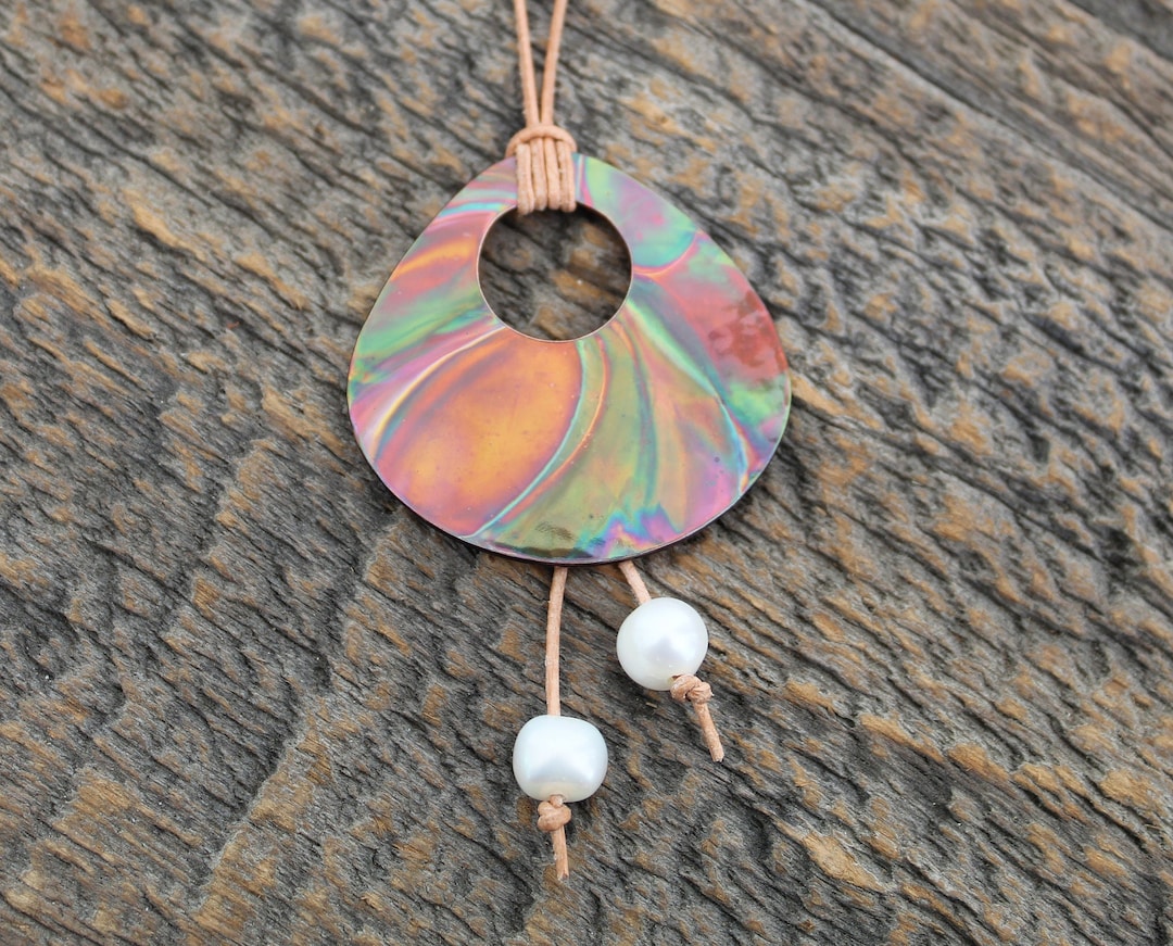 Flame Painted Adjustable Copper Pendant Necklace, Flame Painted ...