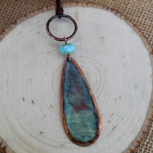 Flame Painted Copper Pendant Necklace, 7th Anniversary Gift, Adjustable ...