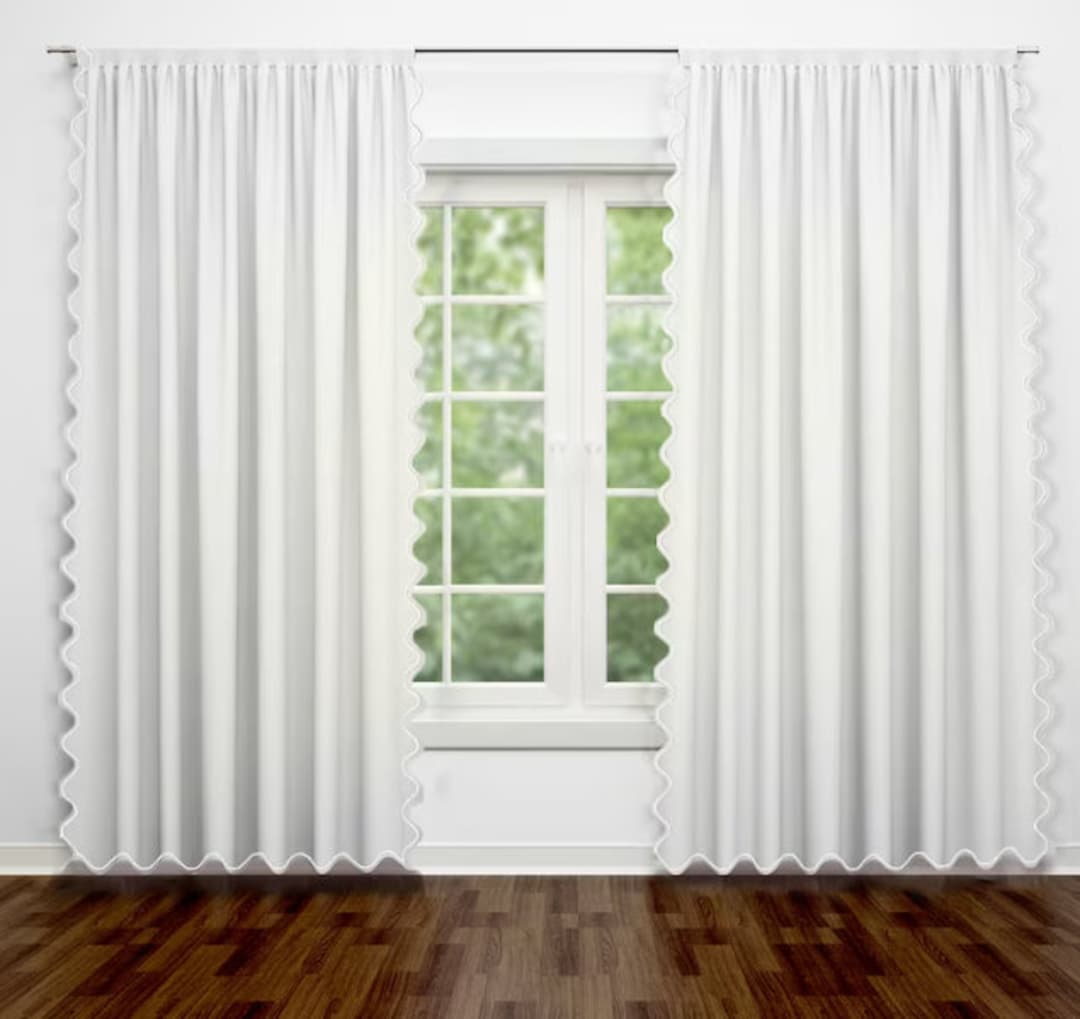 Scalloped Embroidery Border Polyester Curtain 1 Panel - Etsy