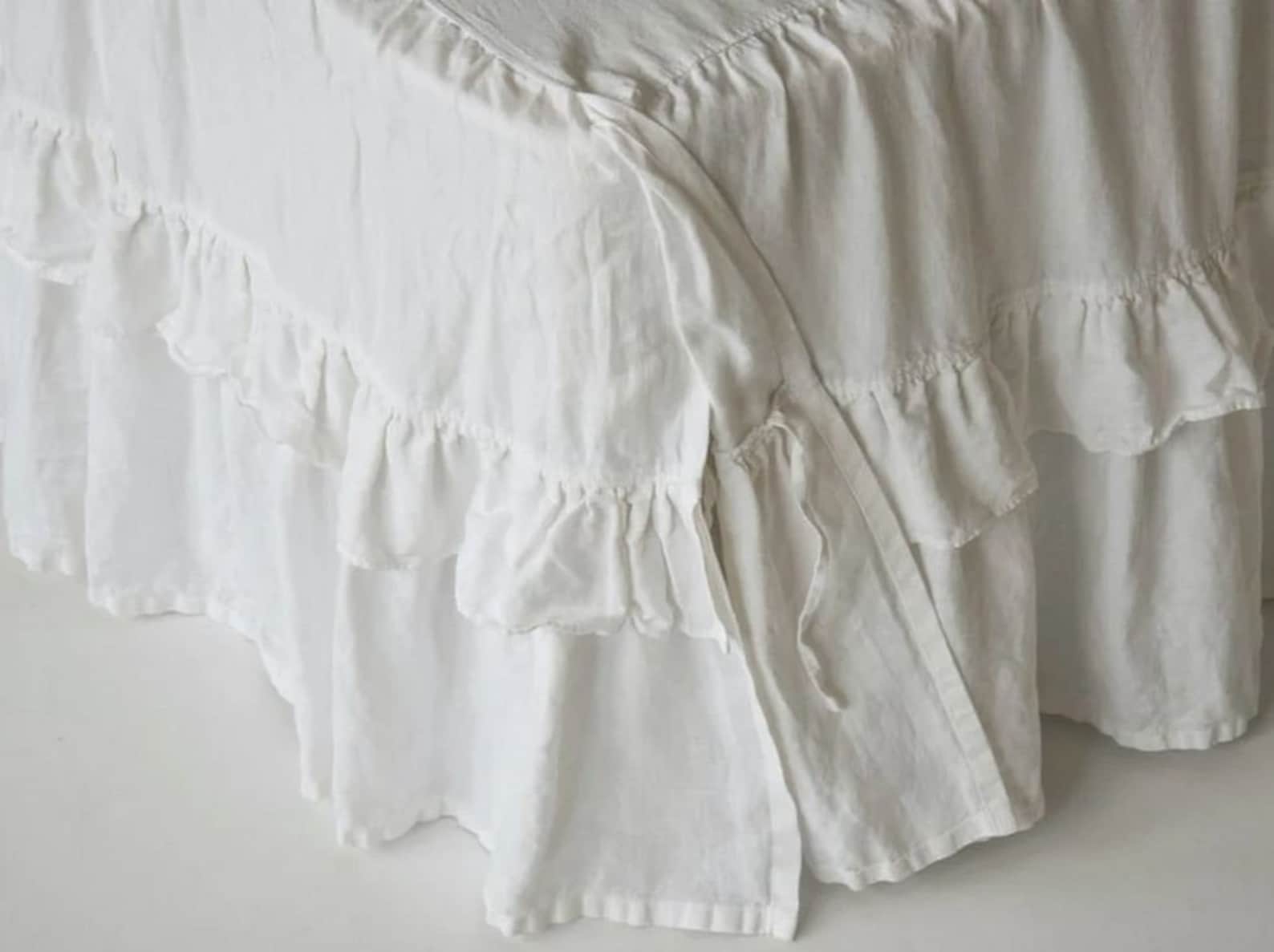 Pushp Linen White 100% Linen Tailored/gathered/dust Ruffle Bed - Etsy