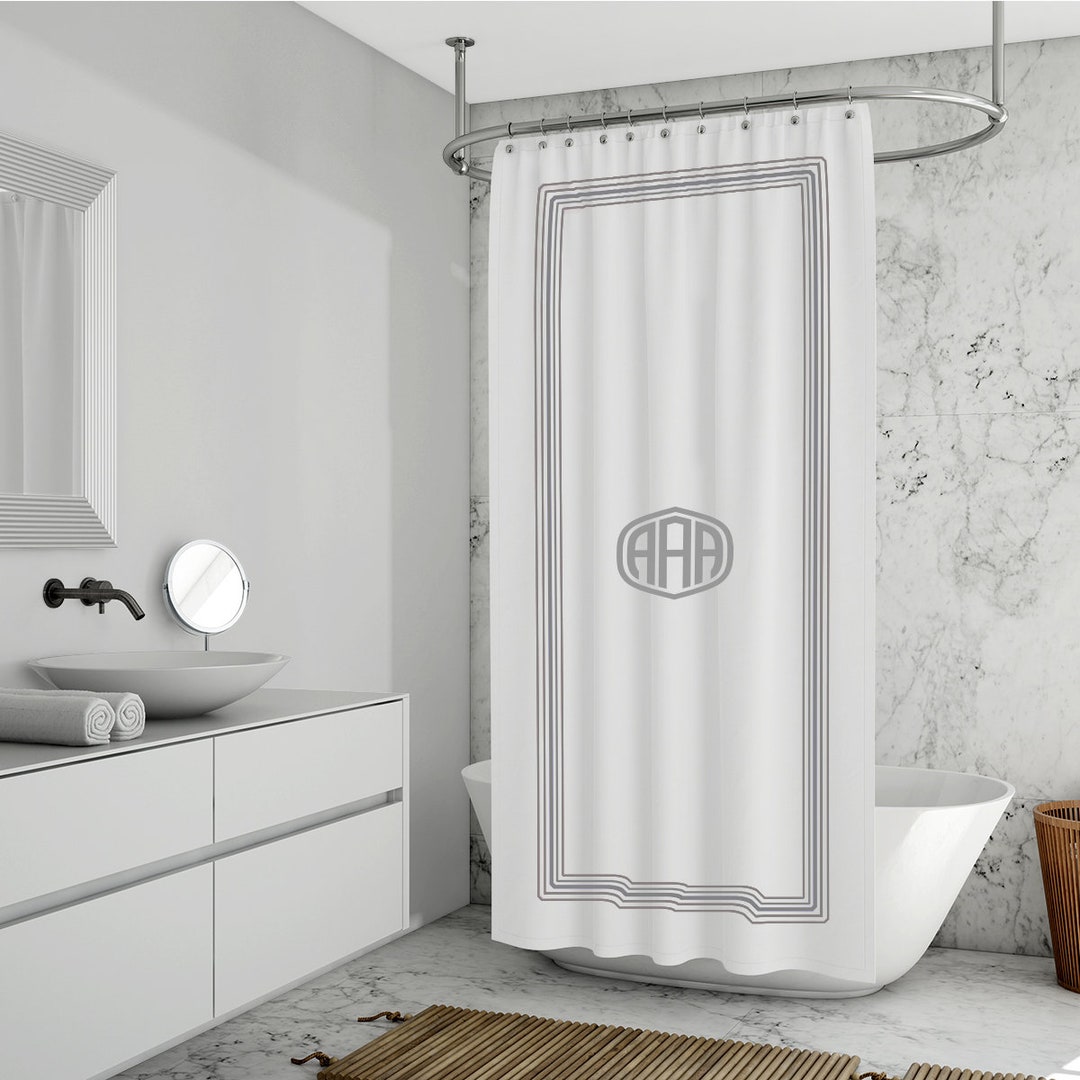 Monogram Classic Border Frame Cotton Shower Curtain 1 Panel - Etsy