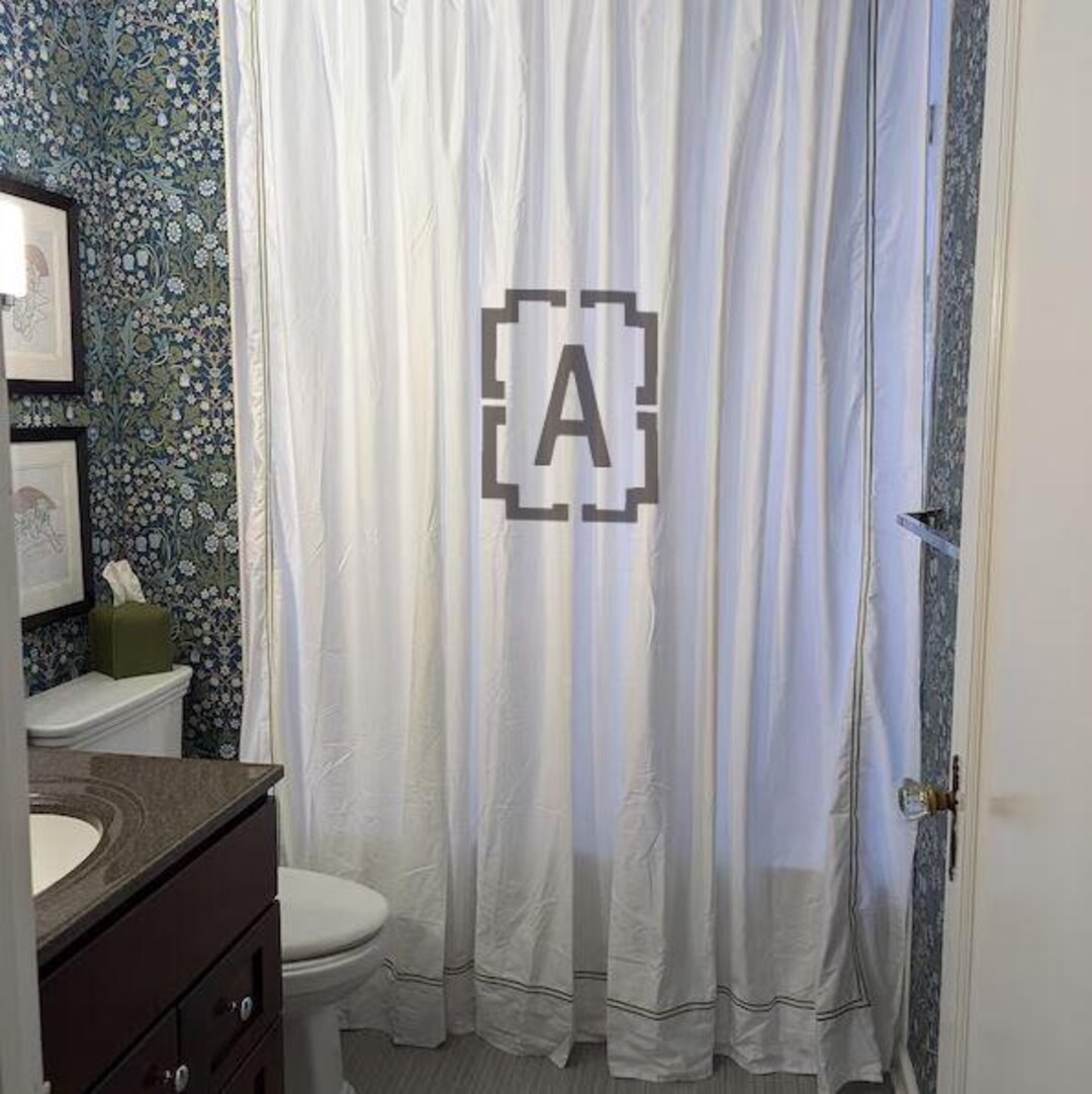 Monogram Double Border Cotton Shower Curtain 1 Panel With Button Holes ...