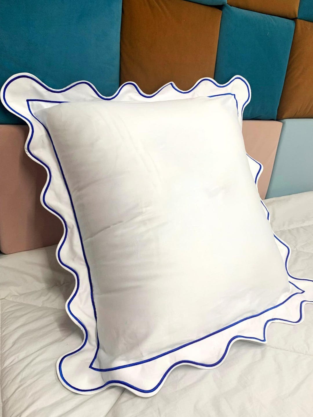 100% Cotton Sateen Pushp Linen Scalloped & Border European Square Euro Shams and Pillow Shams ...