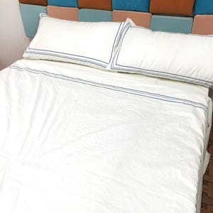 Pushp Linen 100% Cotton 400 TC Sateen Hotel Stitch Duvet Cover Set With 3 Colored Bands Classic ...