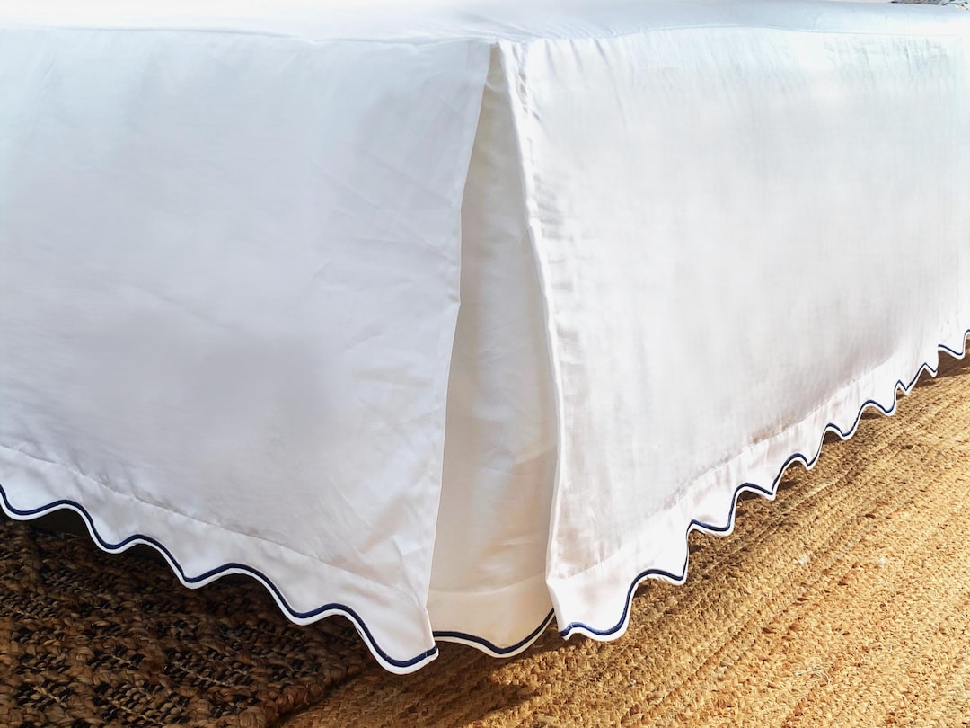 Pushp Linen 1 PIECE Scalloped Tailored BEDSKIRT 3 Sided ONLY 100% Cotton Sateen Drop From 8" to ...