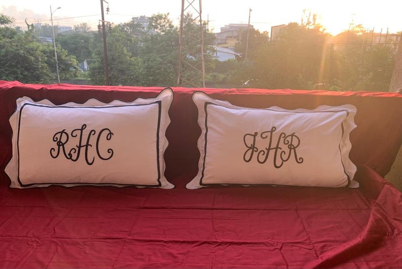 Personalized Scalloped and Border Monogrammed Pillow Sham set - Etsy