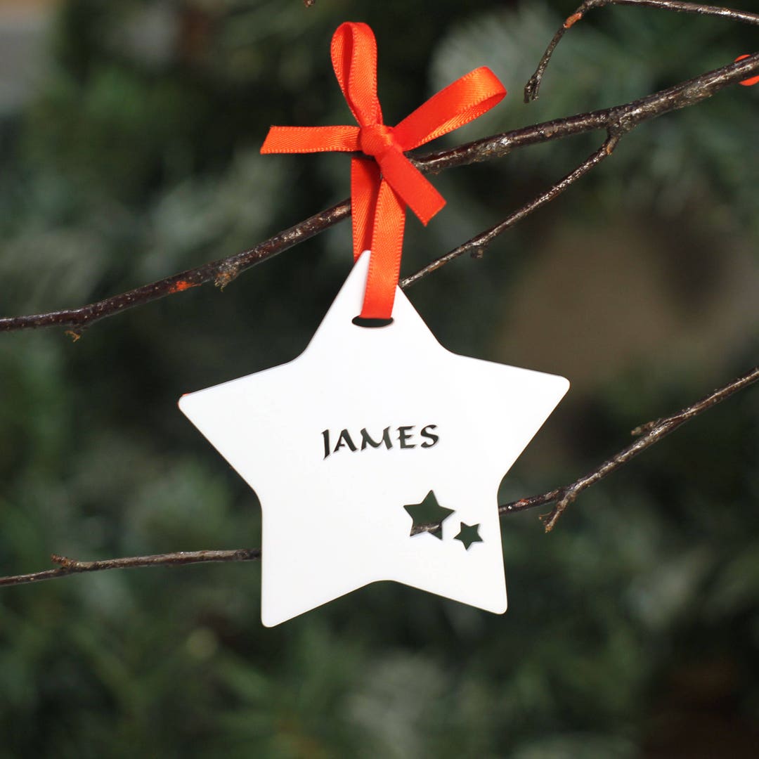 Personalised Custom White Christmas Tree Star Bauble Festive - Etsy UK