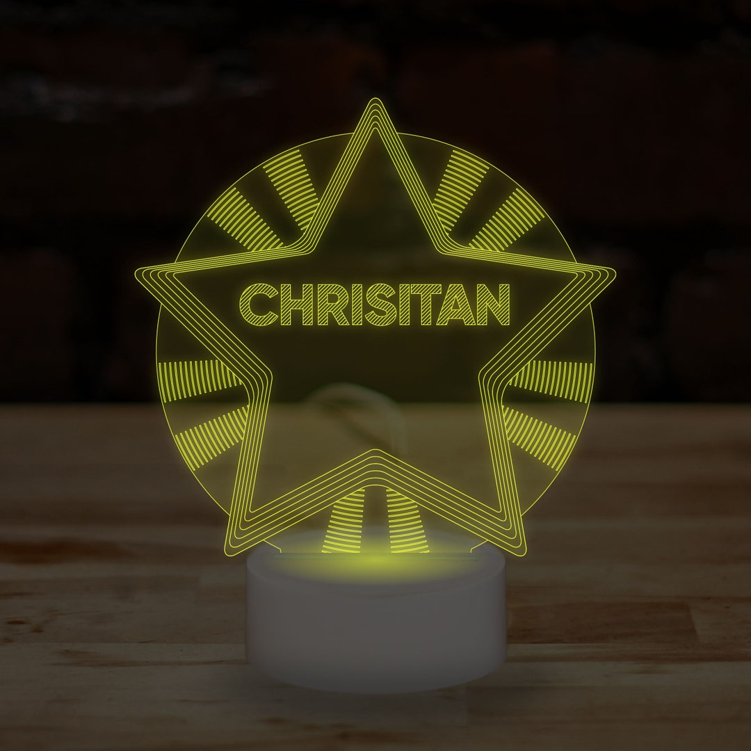 Personalised 3D Effect Star Lamp Custom Name Night Light 16 Colour LED ...