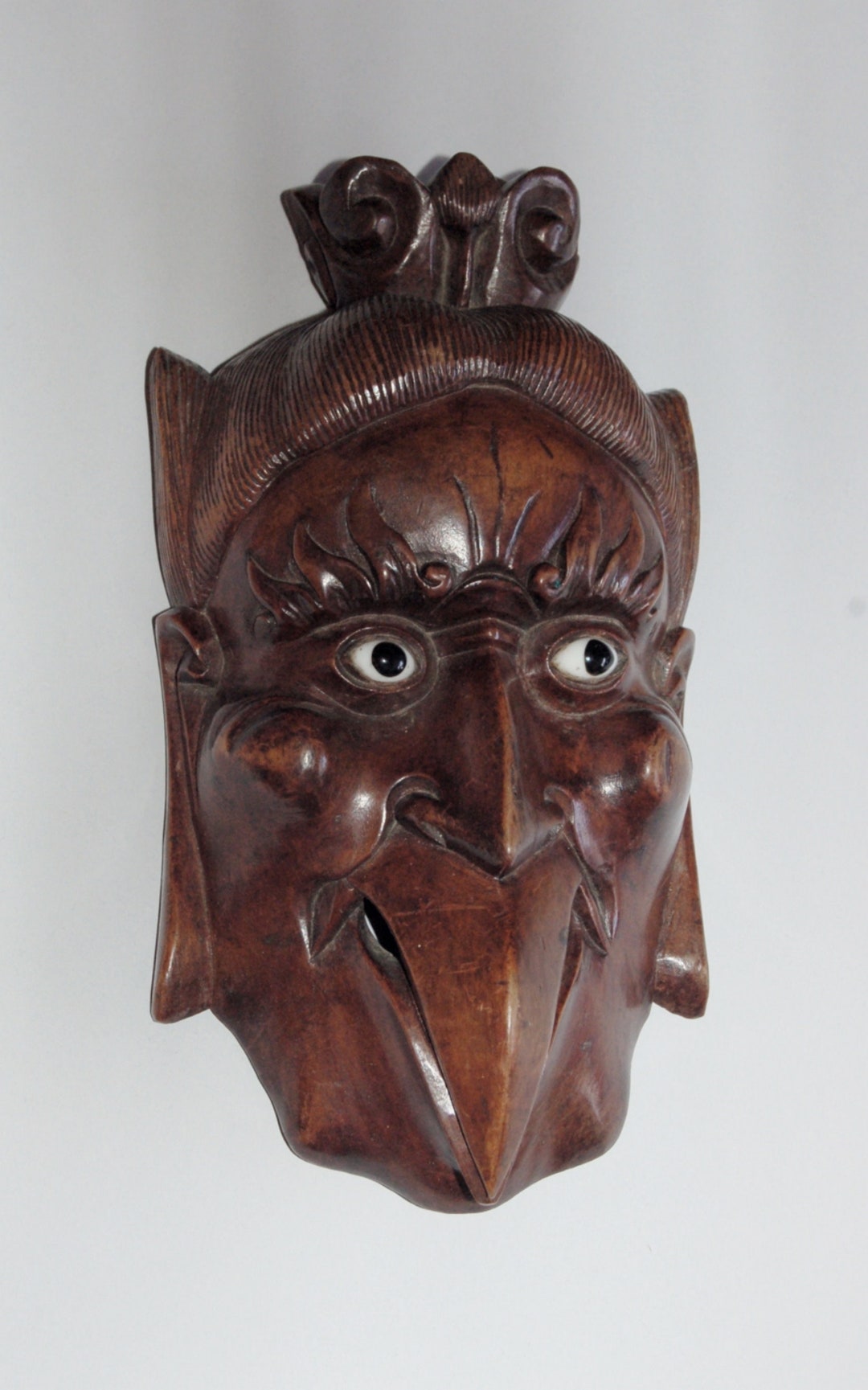 Wall Mask, Karasu Tengu Face, Brown Wood, Glass Eyes, Japan - Etsy