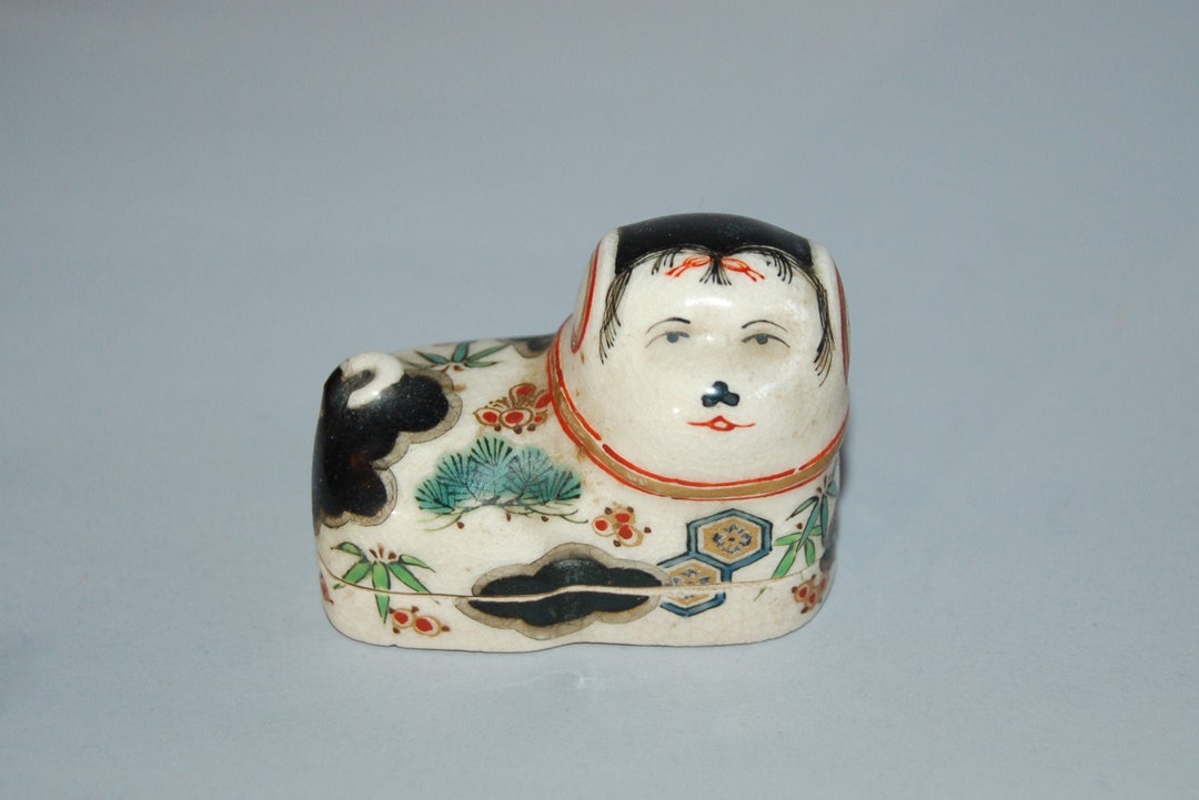 Ceramic Kogo Incense Box, Inu Hariko-shape, Puppy Dog, Antique, Minpei ...