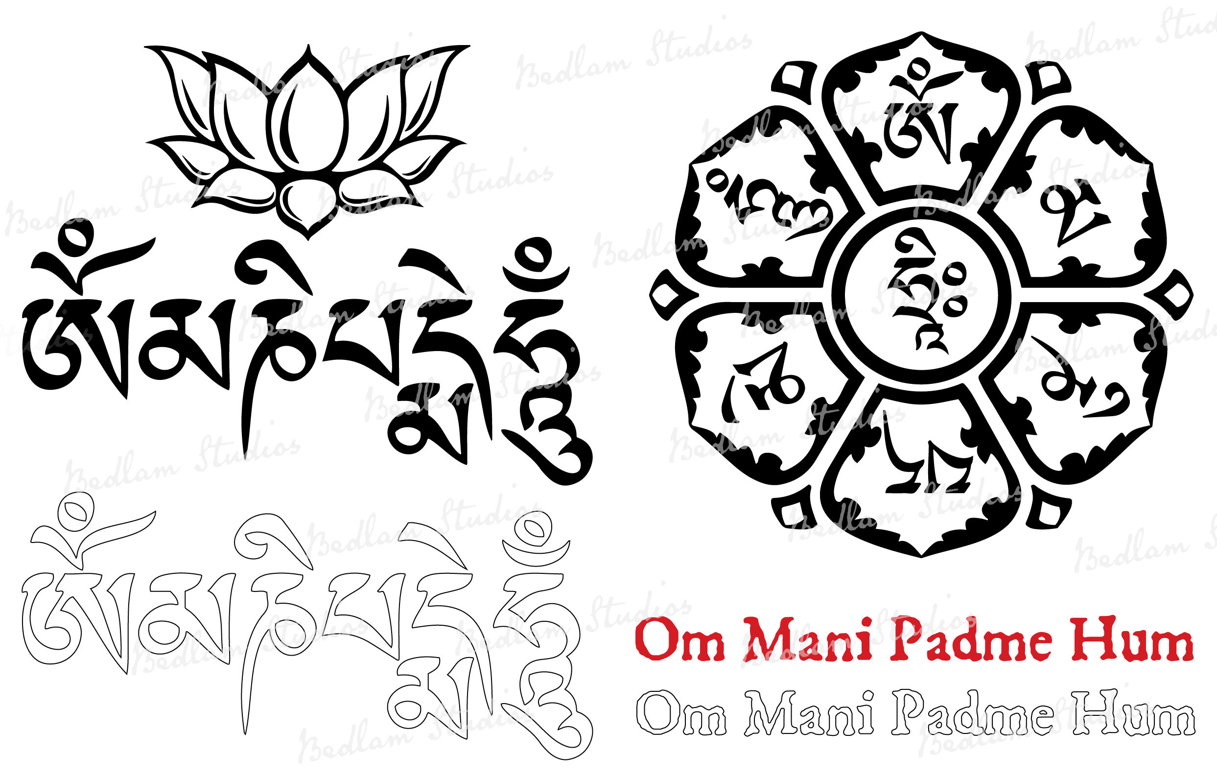 Om Mani Padme Hum, Sanskrit Lettering SVG, DXF, PNG Cut Files, Buddhist ...