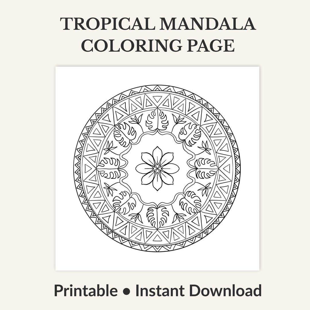 Tropical Palm Floral Mandala Coloring Printable Relaxation Page for ...