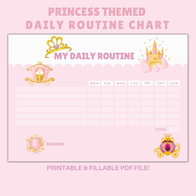 Daily Routine Princess Chore Chart for Kids Weekly Routine Reward ...