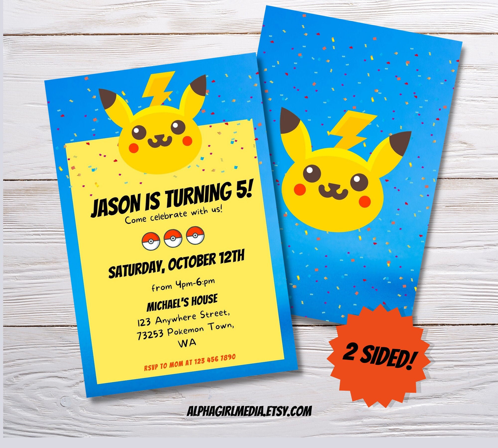 Pokèmon Pikachu Custom Birthday Invitation, Printable Invitation, Kids ...