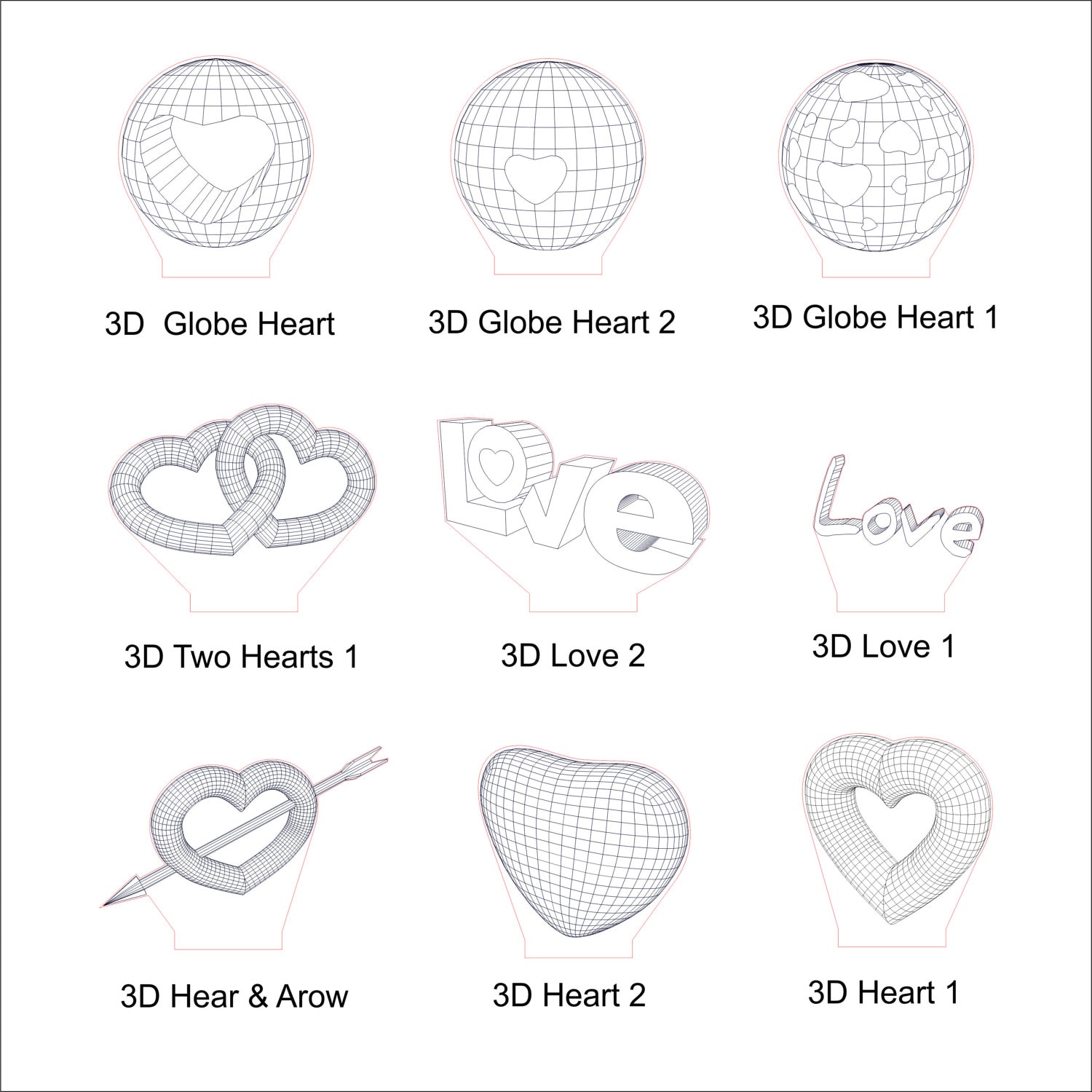 Hearts 3D Optical Illusion LED Lamp 7 Colours - Etsy UK