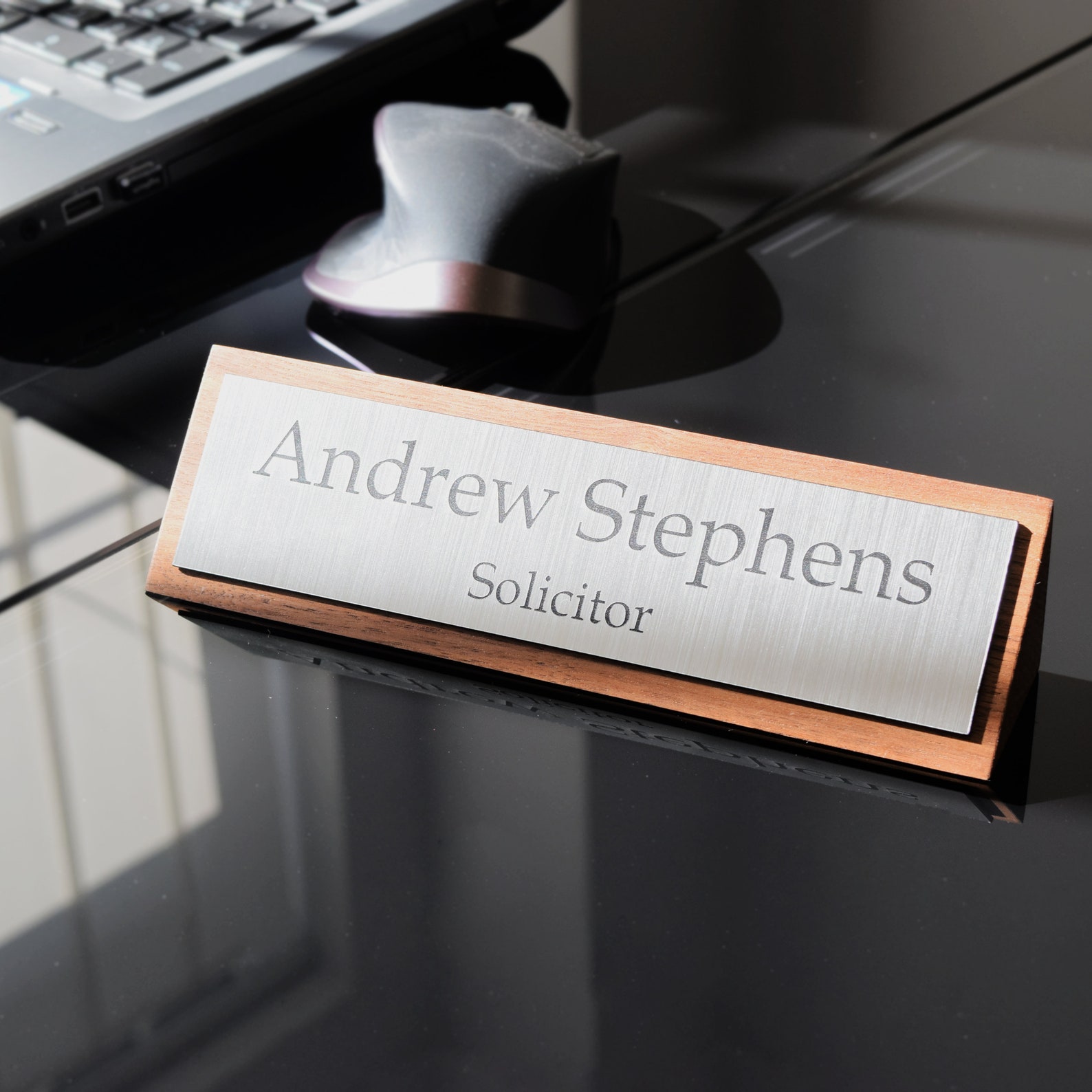 Personalised Solid Wood Desk Name Plate: Oak, Walnut, Sapele - Etsy UK