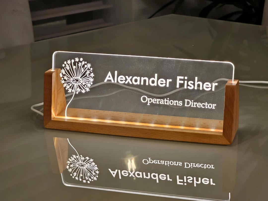 Personalised LED Desk Name Sign With Wooden Base - Custom Laser ...