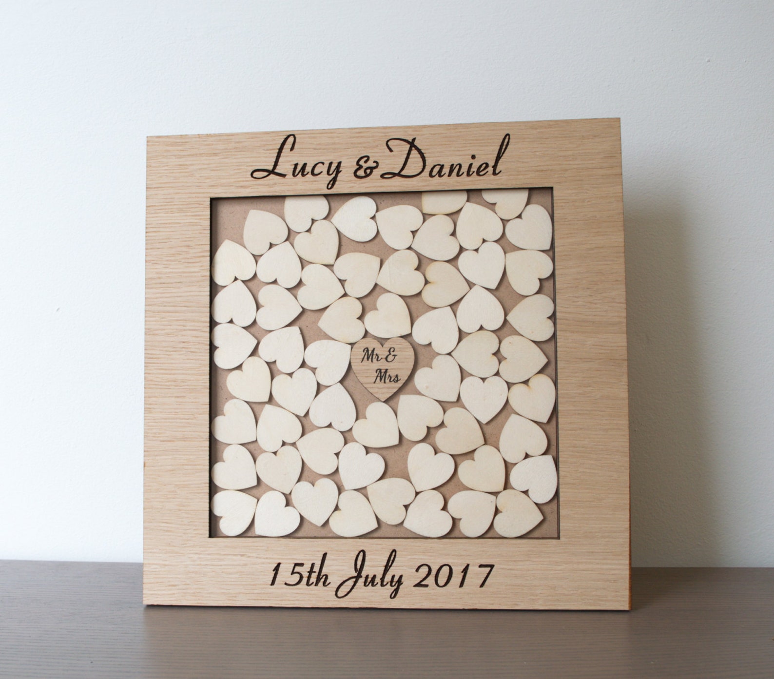 Personalised Rustic Wedding Dropbox, Wooden Guest Book, Hearts, Oak ...