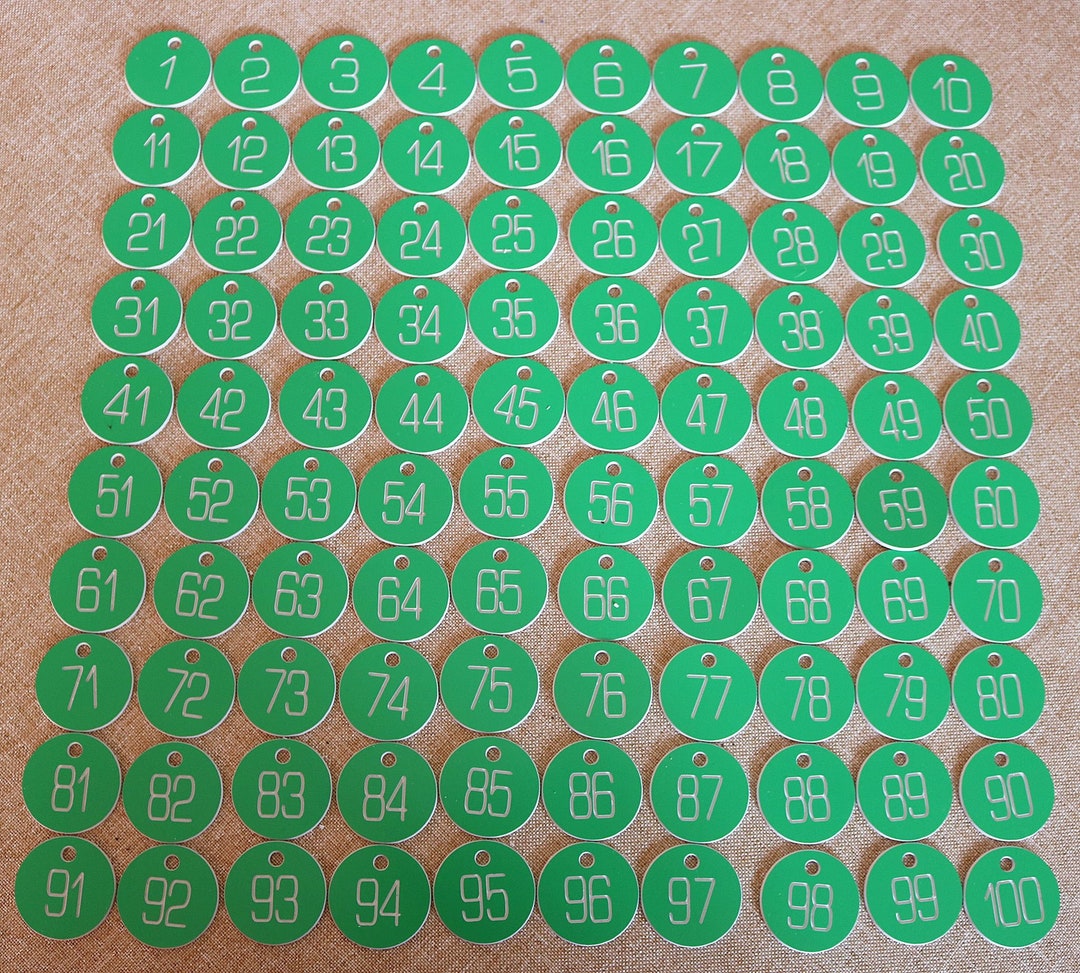 Set of 100x3cm Engraved Number Discs, Table, Tags, Locker, Restaurant ...
