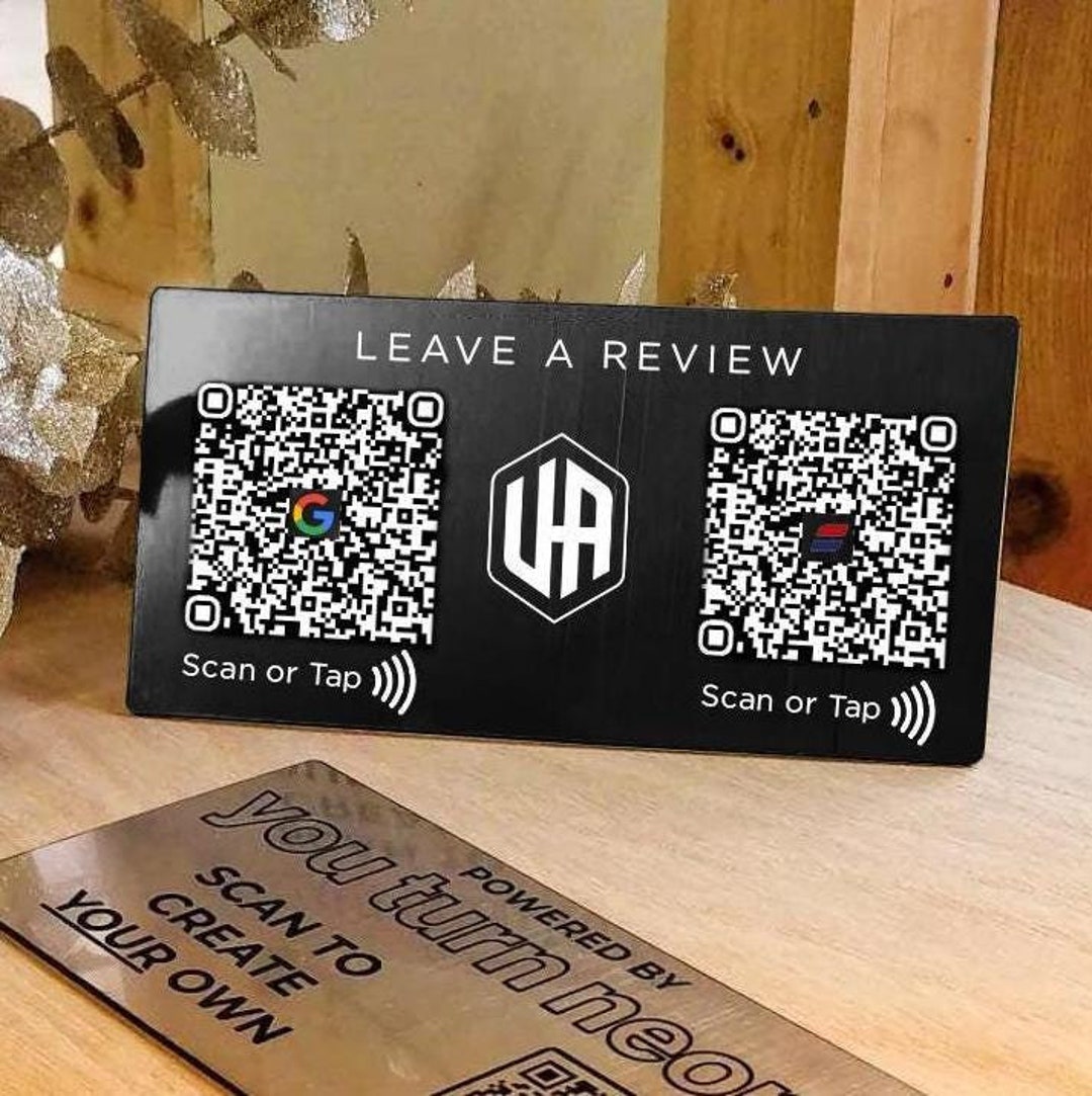 Leave A Review Plaque With QR Codes and Nfcs - 150mm X 75mm Rectangular ...