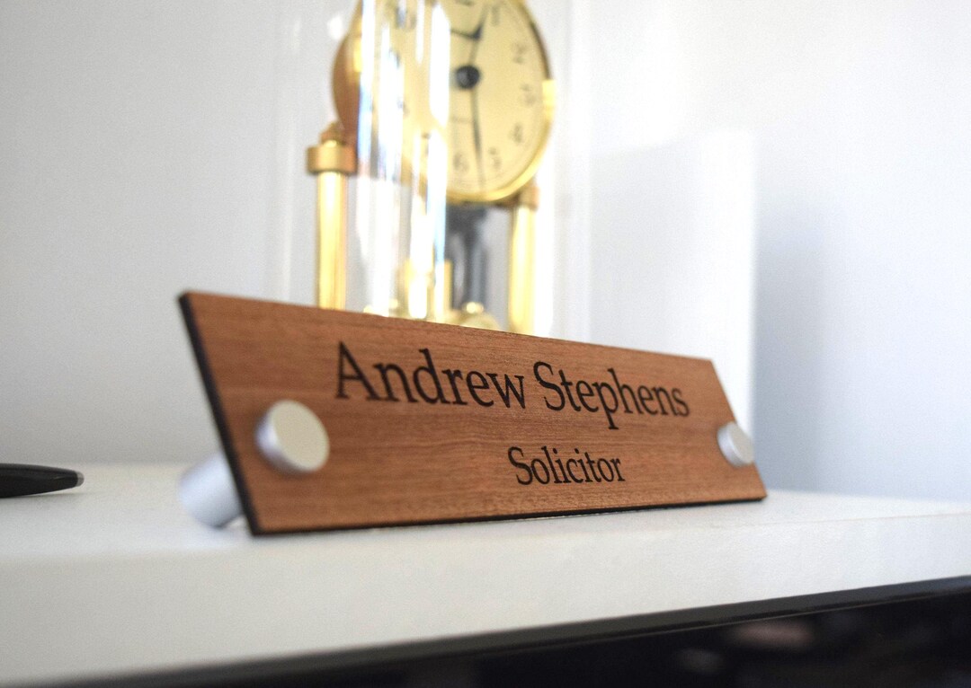 Solid Wood Personalised Desk Nameplate Modern Office Plaque Custom ...