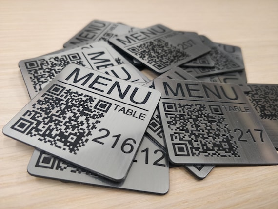 QR Code Custom Laser Engraved Tag 70mm Square Table Tags - Etsy