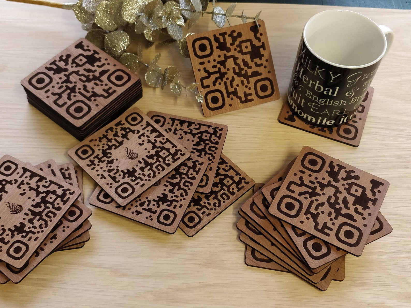 90mm Square Wooden Custom QR Code Laser Engraved Coaster - Etsy