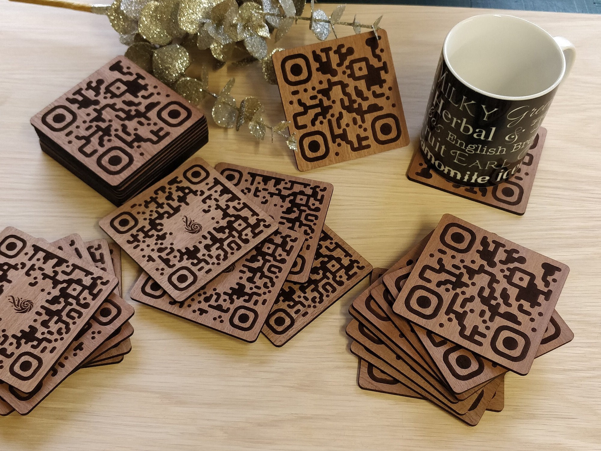 90mm Square Wooden Custom QR Code Laser Engraved Coaster - Etsy