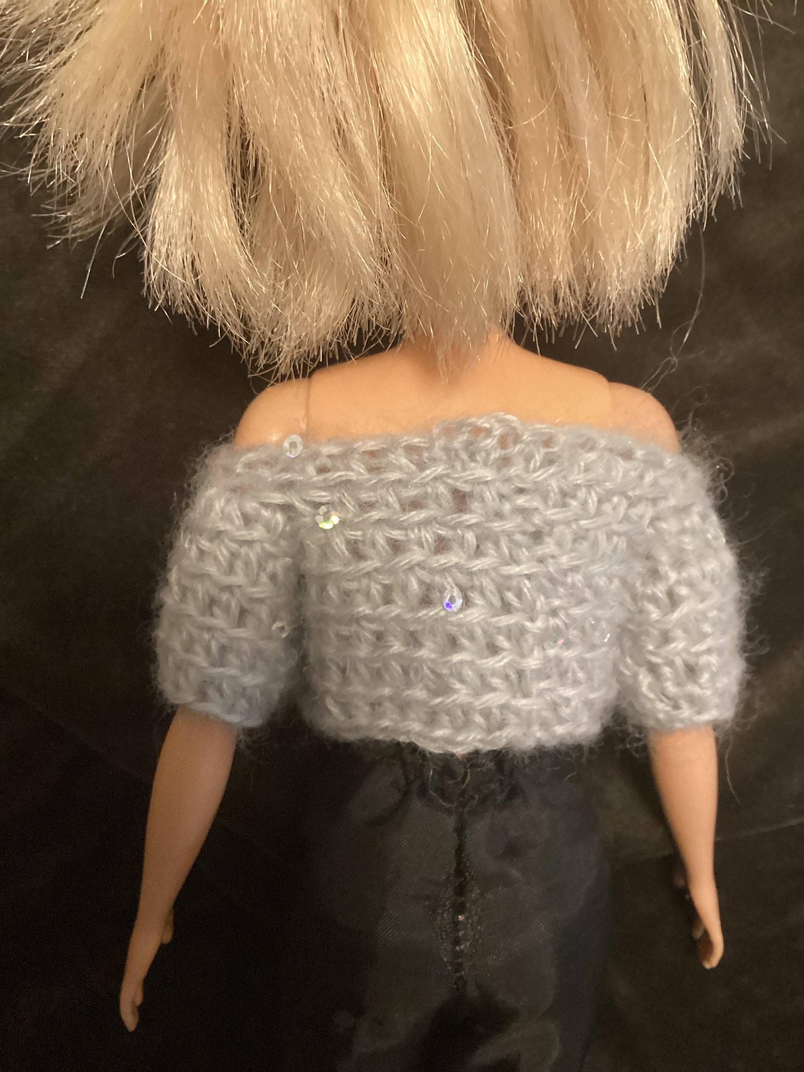 Barbie Over-shoulder Sweater, Gray/blue With Sequins - Etsy