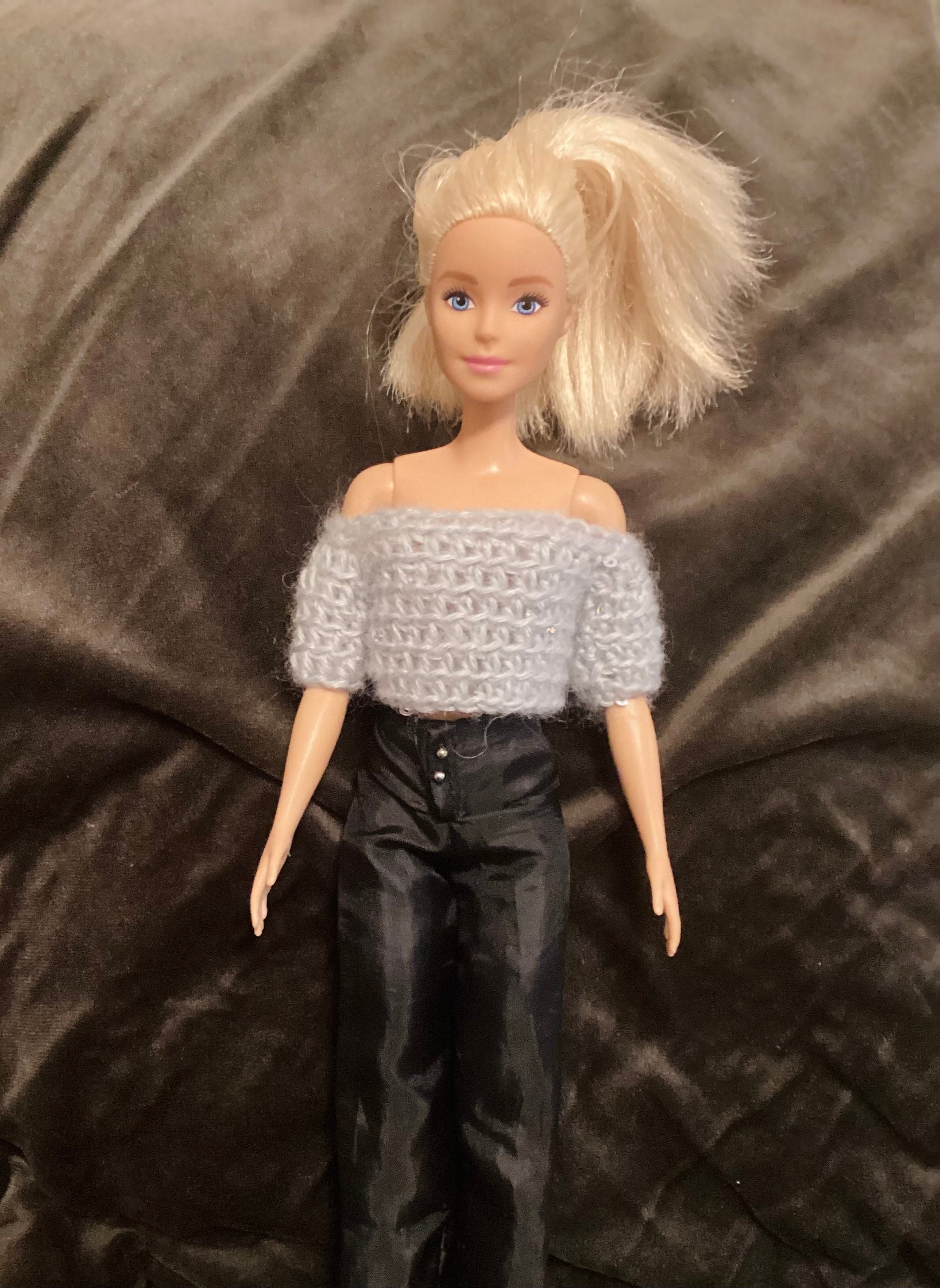 Barbie Over-shoulder Sweater, Gray/blue With Sequins - Etsy