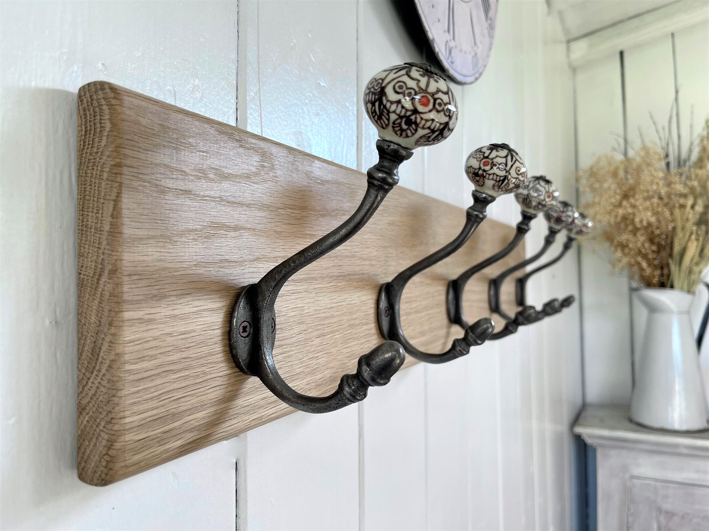 Vintage Style Oak Coat Rack - Handmade - Acorn Patterned - Etsy UK