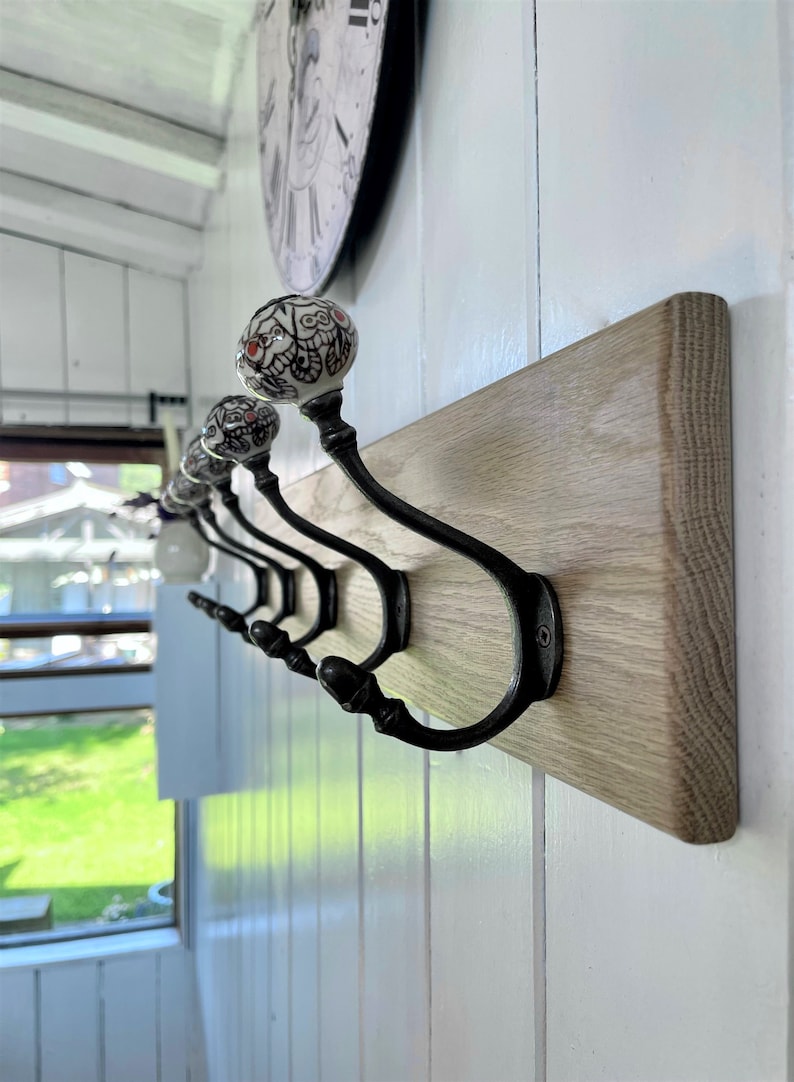 Vintage Style Oak Coat Rack - Handmade - Acorn Patterned - Etsy UK