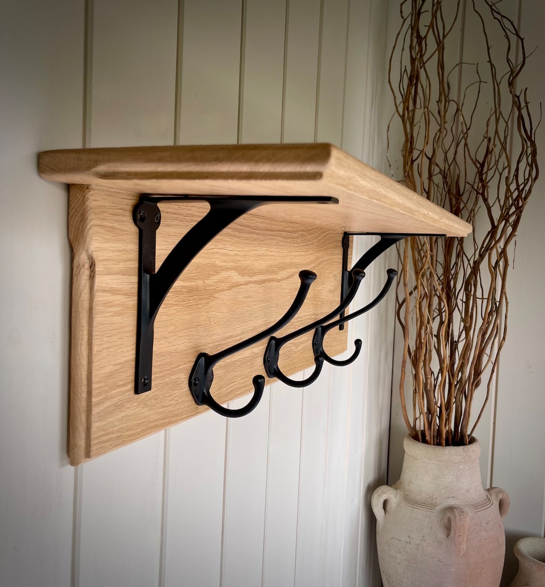 Coat Rack With Shelf Allia Country Cottage Cast Iron Style Solid Oak ...