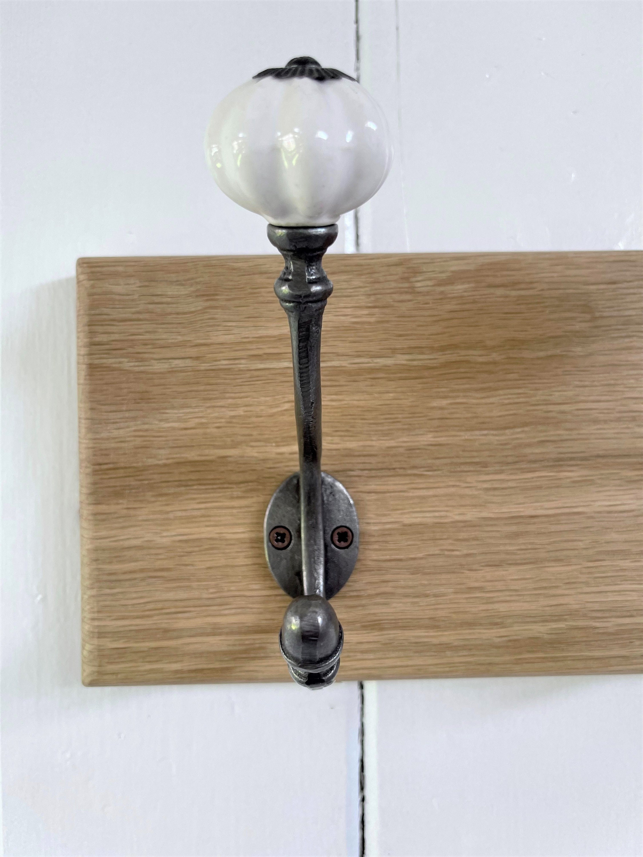 Vintage Style Oak Coat Rack - Handmade - Acorn White Hooks - Etsy UK