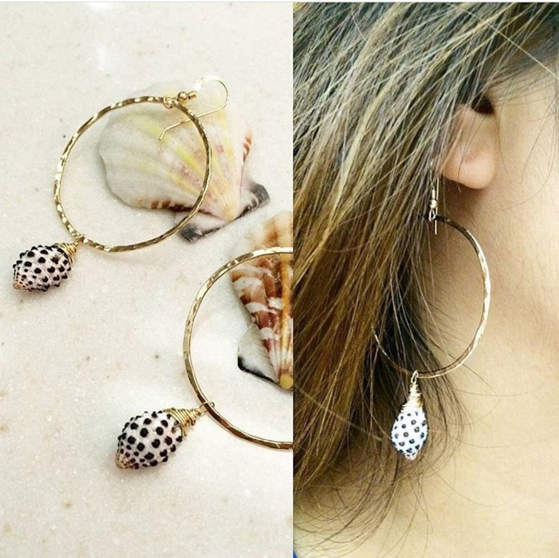 Spotted Drupe Hoop Earrings, Hawaiian Jewelry, Beach Jewelry, Seashell ...