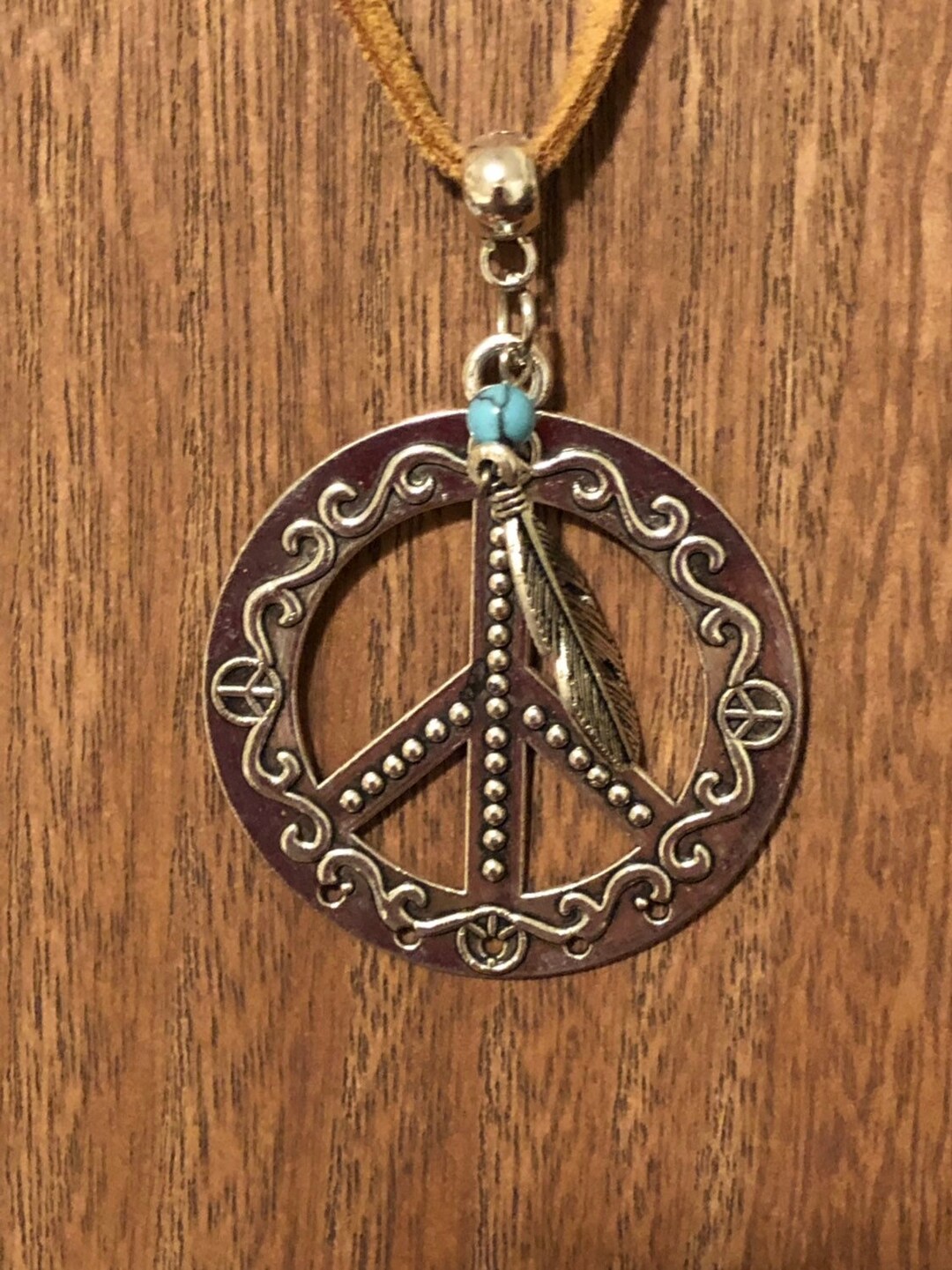 Peace Sign Medallion & Suede Necklace - Etsy