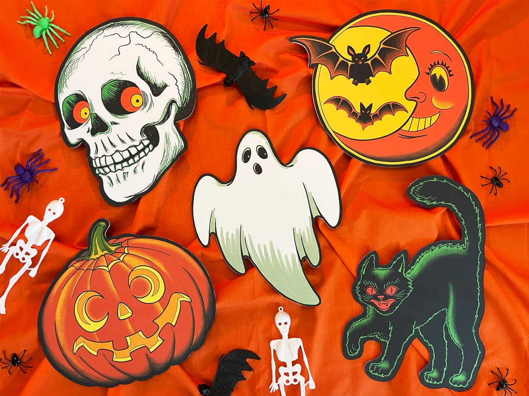 Vintage Halloween Cut Outs, Retro Decorations, Wall Art, Pumpkin Ghost ...