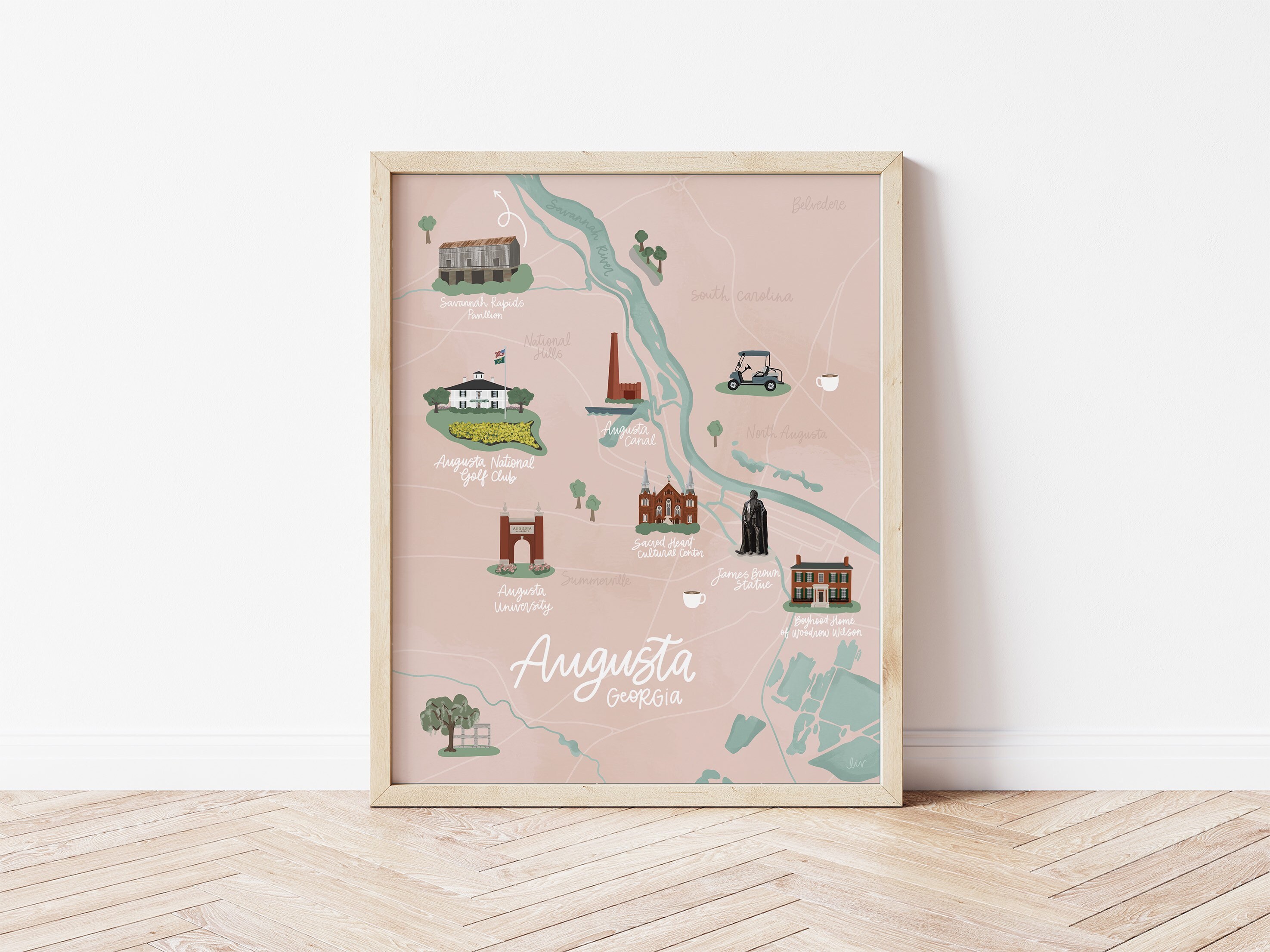 Augusta, GA Illustrated Map Print | 8 X 10 - Etsy